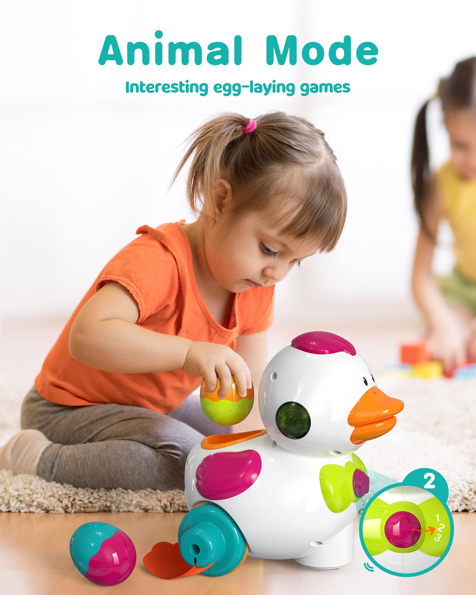 auby Dancing Duck Toy for Toddlers 2-3, Voice Controlled Musical Toys with Light, 3 Mode Moving Duck Toys with 2 Eggs, Easter Toys for Crawling Babies, Crawling Duck Lay Eggs Toys