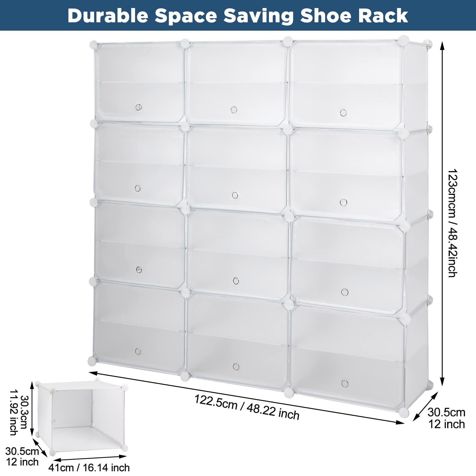 ASDET U&I Shoe Rack Organizer, 8 Tier Shoe Storage Cabinet 48 Pair Plastic Shoe Organizer 24 Grids Shoe Shelves for Closet Hallway Bedroom Entryway, White