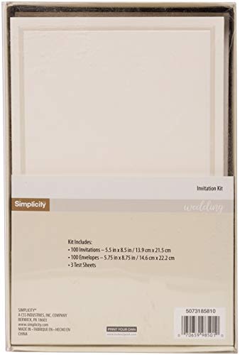 Simplicity Ivory White Wedding Invitation Kit with Envelopes, Makes 100 Invitations, 5.5" W x 8.5" L