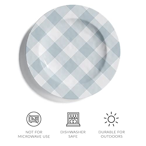 Barnyard Designs 12-piece Melamine Dinnerware Set, Durable Chip-Resistant Dishware for Indoor/Outdoor Use, Service for 4, Light Blue Buffalo Plaid, (Dinner Plate: 11β, Salad Plate: 8.5β, Bowl: 7β)