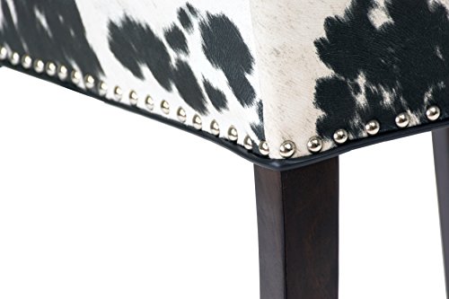 Sole Designs Rexford Collection Faux Leather and Fabric Upholstered Wingback Dining Chair with Holstein Pattern and Nailhead Trim, Set of 2, Black