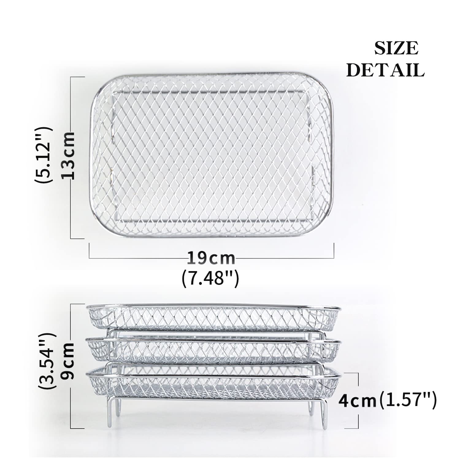 Air Fryer Rack Fit NINJA, Instant Vortex, Chefman Dual Zone; Rectangle Three Stackable Racks,Stainless Steel Multi-Layer Dehydrator Rack Double Zone Air fryer Accessories