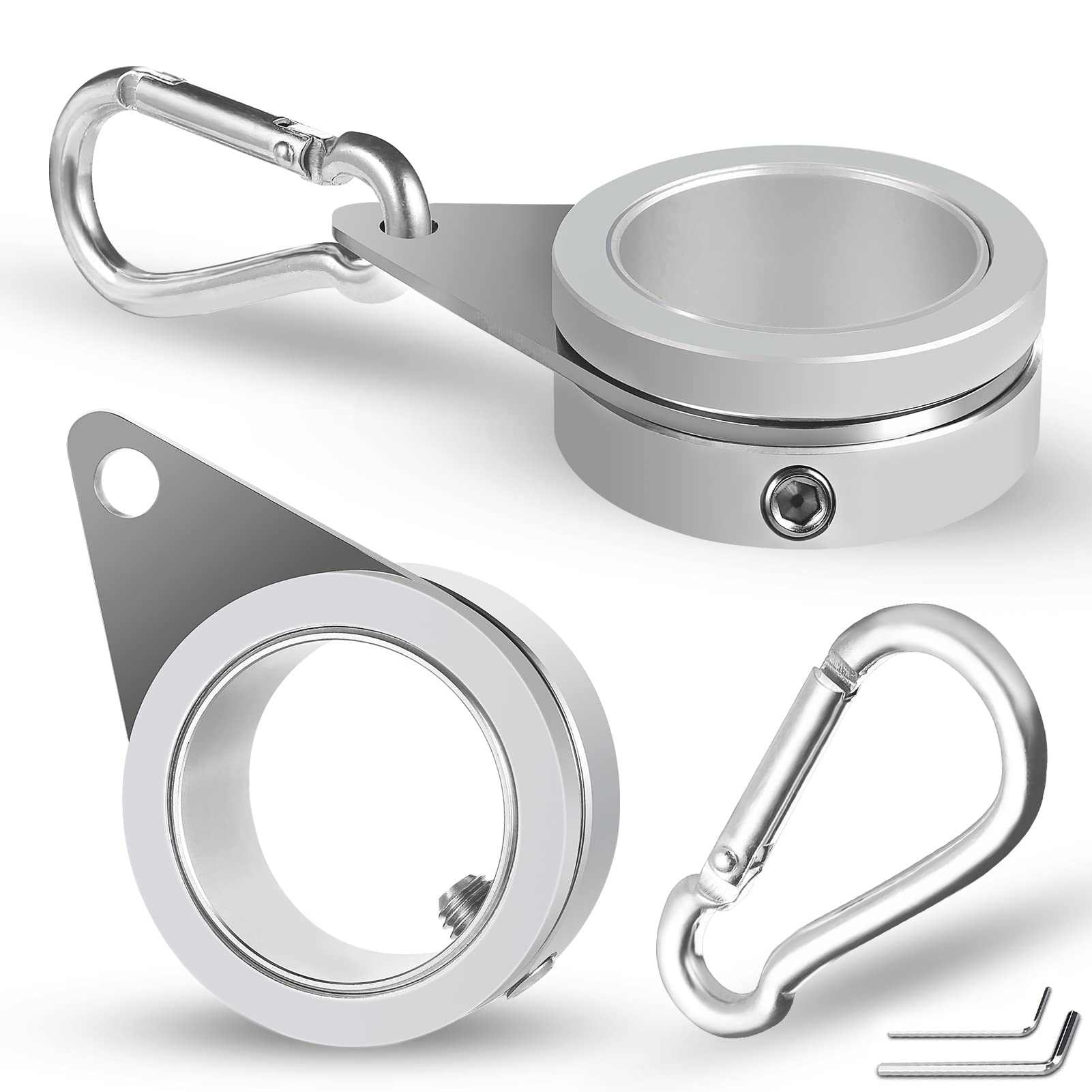 Anovo Flag Pole Rings, Flagpole Rings Aluminum Alloy 360° Rotating Anti Wrap Flag Mounting Spinning Ring Clips for 0.75-1.02 Inch Diameter Flagpole(1 Inch -Pack of 2, Matte Silver)