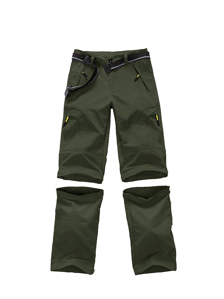Asfixiado Boys Cargo Pants, Kids Youth Girls Athletic Outdoor Quick Dry Waterproof UPF 50+ Hiking Climbing Convertible Trousers #9017 Army Green-S