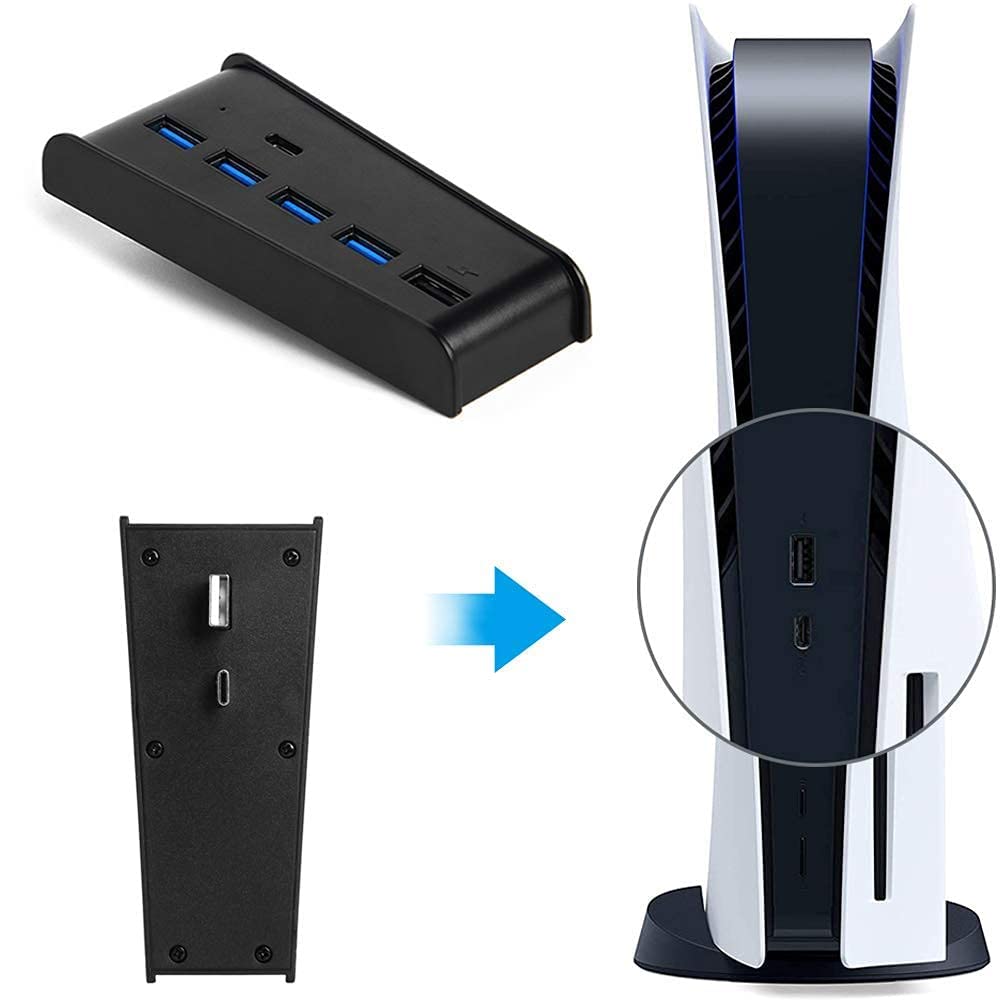 arVin USB Hub for PS5, High Speed Transmission USB Extender Splitter Adapter, Hub Charger for Playstation 5 Game Console, with 4 USB & 1 USB A Charging Port & 1 USB C Port for Playstation 5