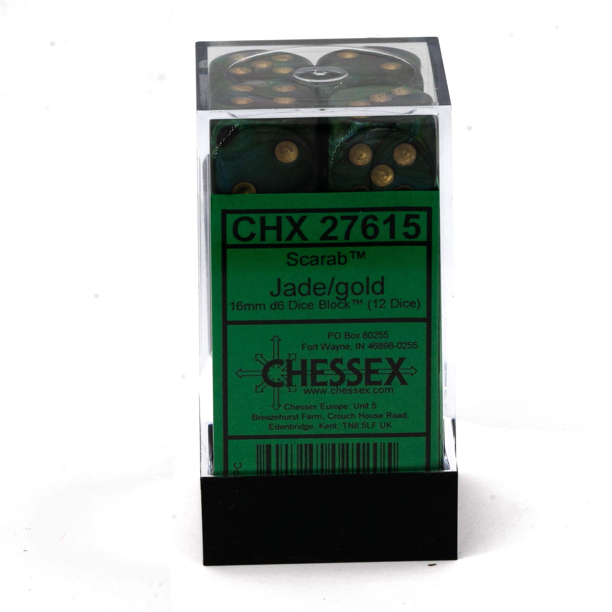 Chessex Dice DND Dice Set-Chessex D&D Dice-16mm Borealis Scarab Jade and Gold Plastic Polyhedral Dice Set-Dungeons and Dragons Dice Includes 12 Dice β D6, Various (CHX27615)