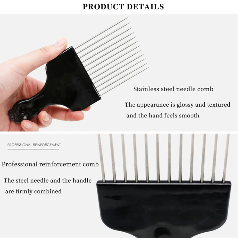 LUXXII (2 Pack) 6.75" Black Fist Metal Afro Pick Lift Hair Comb Detangle Wig Braid Hair Man Styling Comb