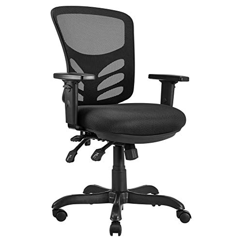 Amazon Basics Ergonomic Mid-Back Mesh Desk/Computer Chair with Adjustable Seat, Armrests, and Lumbar Support, Black, 21.26" x 25.59" x 39.17"