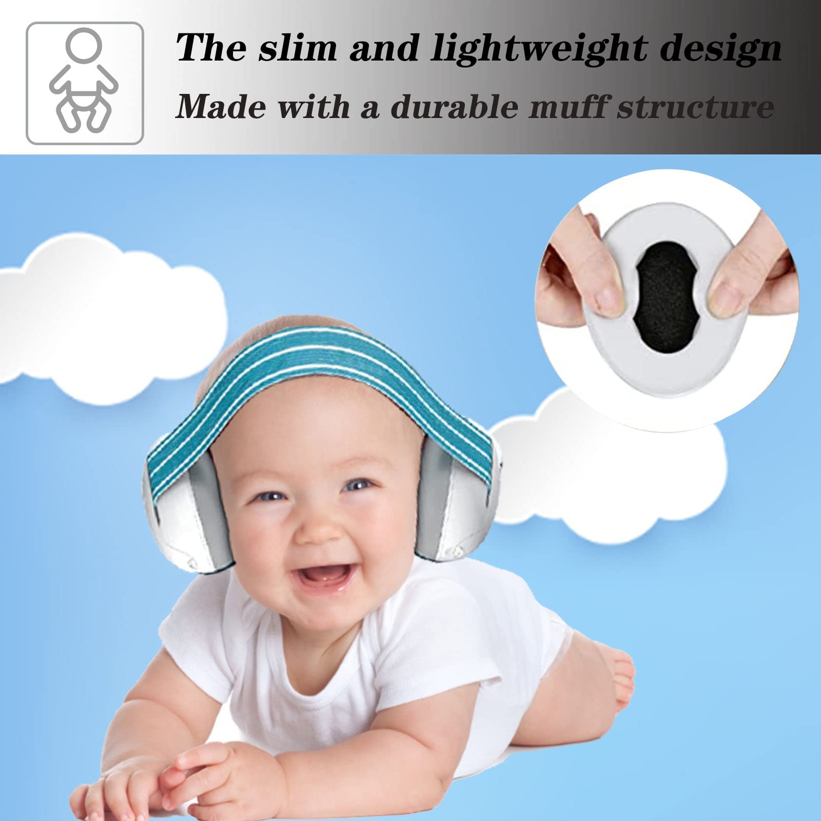 Baby Noise Cancelling Headphones，Baby Ear Protection Ear-Muffs for Newborns Infants and Toddlers, Sleeping Airplanes Fireworks White