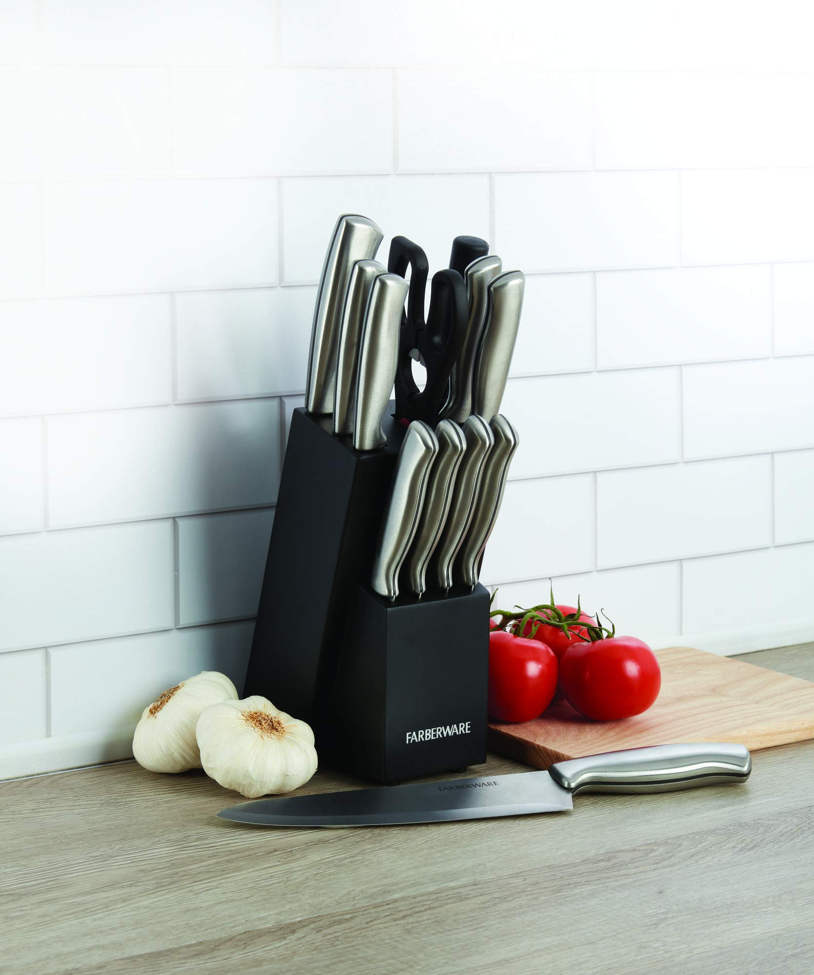 Farberware Fine Edge High-Carbon Stainless Steel Knife Block Set, 12-Piece, Black