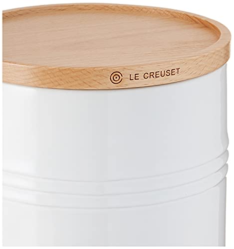 Le Creuset Stoneware Canister with Wood Lid, 2.5 qt. (5.5" diameter), White