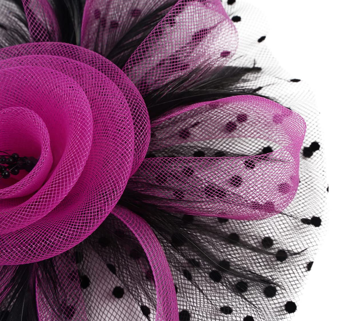 Fascinators for Women Tea Party Headband Kentucky Derby Wedding Cocktail Flower Mesh Feathers Hair Clip (Rose &Black)