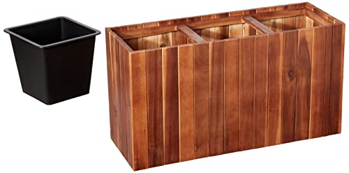 Amazon Aware Acacia Wood 26-Inch Rectangular Planter Box with Three Inner Plastic Liners, Brown