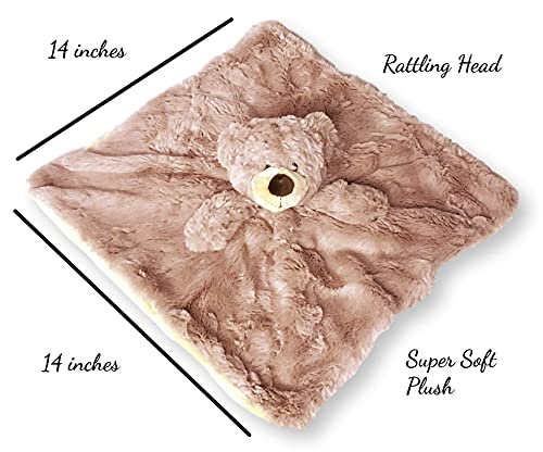 SONA G DESIGNS Custom Personalized Teddy Bear Lovie Lovey Security Blanket with Rattle (Brown Bear with Embroidery Name)