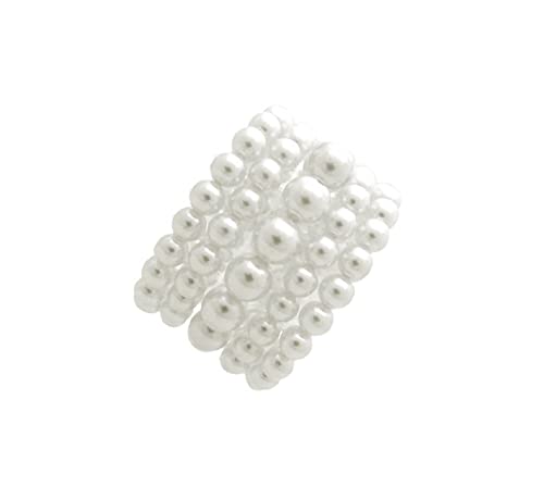 BA UNIQUE FASHION Women's Faux Pearl Stretch Bracelet 5 PCS Set (White)