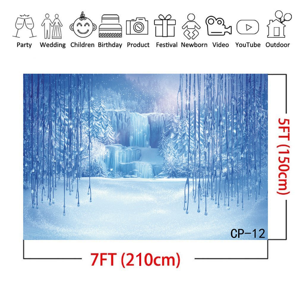 LYWYGG 7x5ft Ice and Snow White World Photography Backdrops Background Christmas Winter Snow Ice Crystal Pendant World for Children Photo Studio Props Backdrop CP-12
