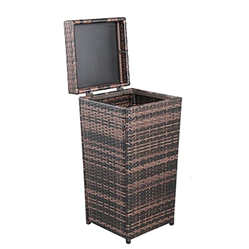 ZSEDP with Top Cover Iron Frame Rattan Trash Can Brown Gradient Outdoor Trash Can Warehouse
