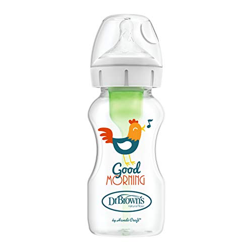 Dr. Brown’s Natural Flow® Anti-Colic Options+™ Wide Baby Bottles, 9 oz/270ml, with Level 1 Slow Flow Nipple, 4 Pack Good Morning/Good Night Gift Set
