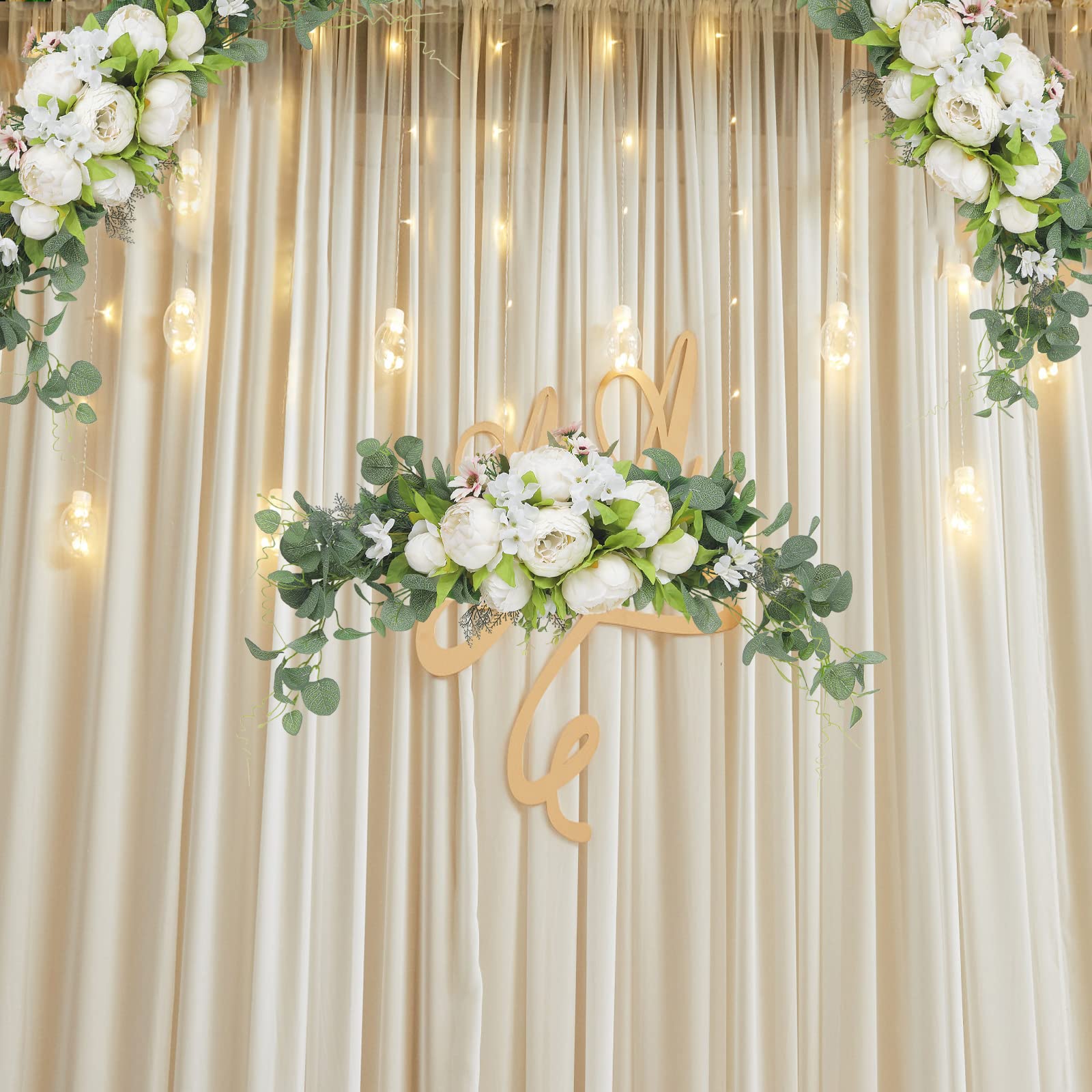HiiARug Artificial Peony Flower Swag, 31 Inch Decorative Swag with Peonies Hydrangeas Eucalyptus Leaves for Home Room Garden Lintel Wedding Arch Party Decor (White, 31")