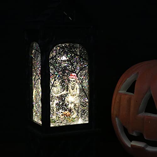 Eldnacele Halloween Ghost Projection Snow Globe Lantern with 6-Hour Timer, Lighted Plug-in & Battery Operated Water Glittering Snowing Globe Lantern for Spooky Fall Halloween Festival Party Decoration