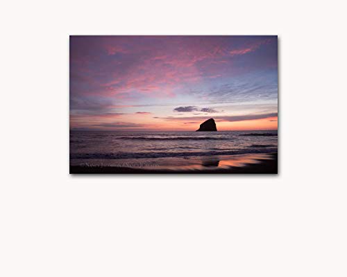 Coastal Sunset CANVAS Print Afterglow Glowing Pink Clouds Beach Photography Pastel Sky Oregon Coast Wall Art Nature Photo Ocean Home Decor Ready to Hang