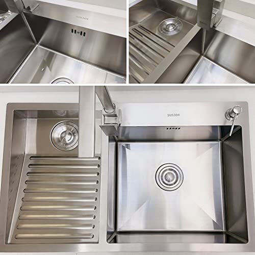 Bathroom Sinks Laundry Pool Balcony Household Stainless Steel Laundry Sink Wash Basin With Washboard Easy To Clean Double Sink Laundry Pool Gift ( Color : A , Size : 60*48*22cm )