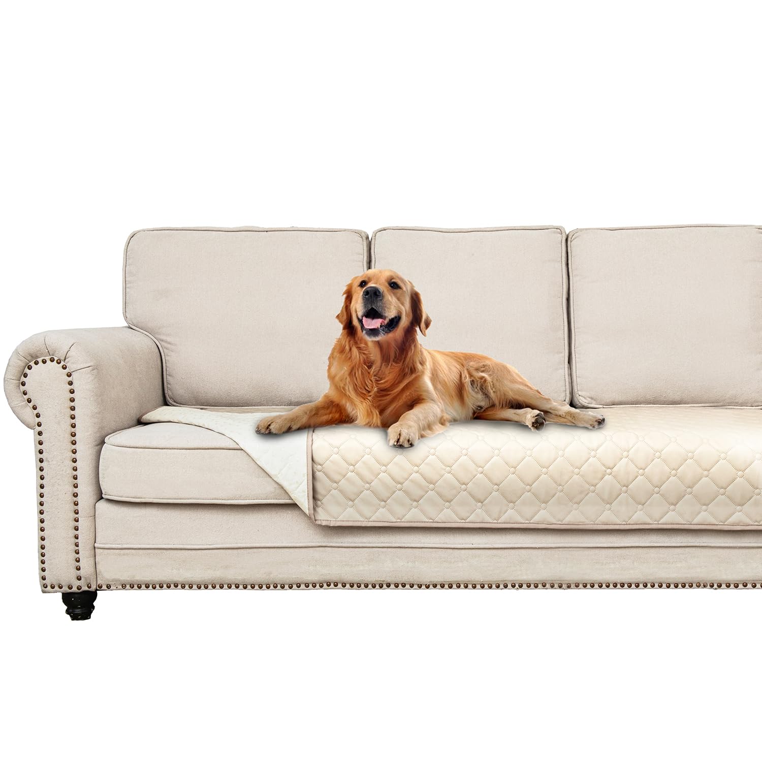 Ameritex Waterproof Dog Couch Cover Faux Leather with Anti-Slip Back New Pattern Pet Bed Cover Furniture Couch Sofa Car Seat Cover for Puppy Kids Cream
