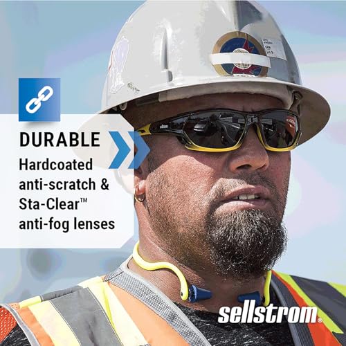 Sellstrom - 70001AZ Polycarbonate Sealed Safety Glasses/Protective Eyewear, Anti-Fog Coating, Detachable Soft Co-Molded Temples, U.S. Military Ballistic Rated, Yellow & Black with Smoke Tint, S70001