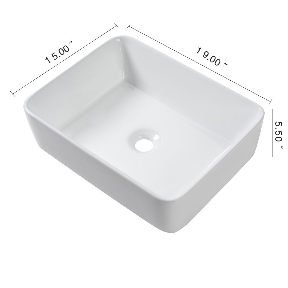 Bathroom Vessel Sink Countertop Rectangular - Kichae 19x15 Inch Modern White Bathroom Sinks Rectangle Above Counter White Porcelain Ceramic Vessel Vanity Sink Art Basin
