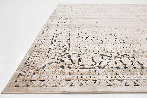Unique Loom Chateau Collection Distressed, Textured, Vintage, Border, Rustic, Traditional Area Rug, 7 ft, Beige/Light Brown