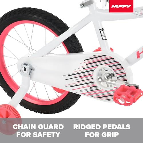Huffy Zazzle 16" Kids Bike, Ideal for Ages 3 to 5 Years Old, Front Basket, Shimmering Streamers, Removable Training Wheels, Fun and Playful Design, Designed for Growth, Quick Connect Assembly, White