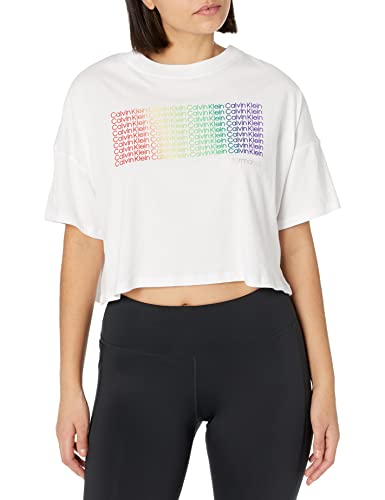 Calvin Klein Performance Klein Women's Performance Sliced Calvin Logo Short Sleeve Drop Shoulder Meet & Greet TEE, M White