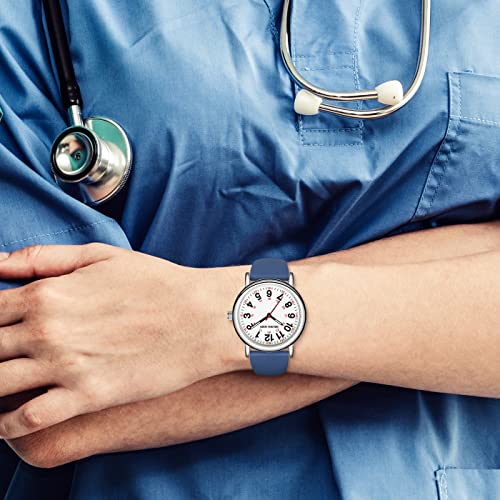 GOLDEN HOUR Waterproof Nurse Watch for Medical Professionals, Students Women Men - Military Time Luminouse Easy Read Dial, 24 Hour with Second Hand, Colorful Silicone Band Navy Blue