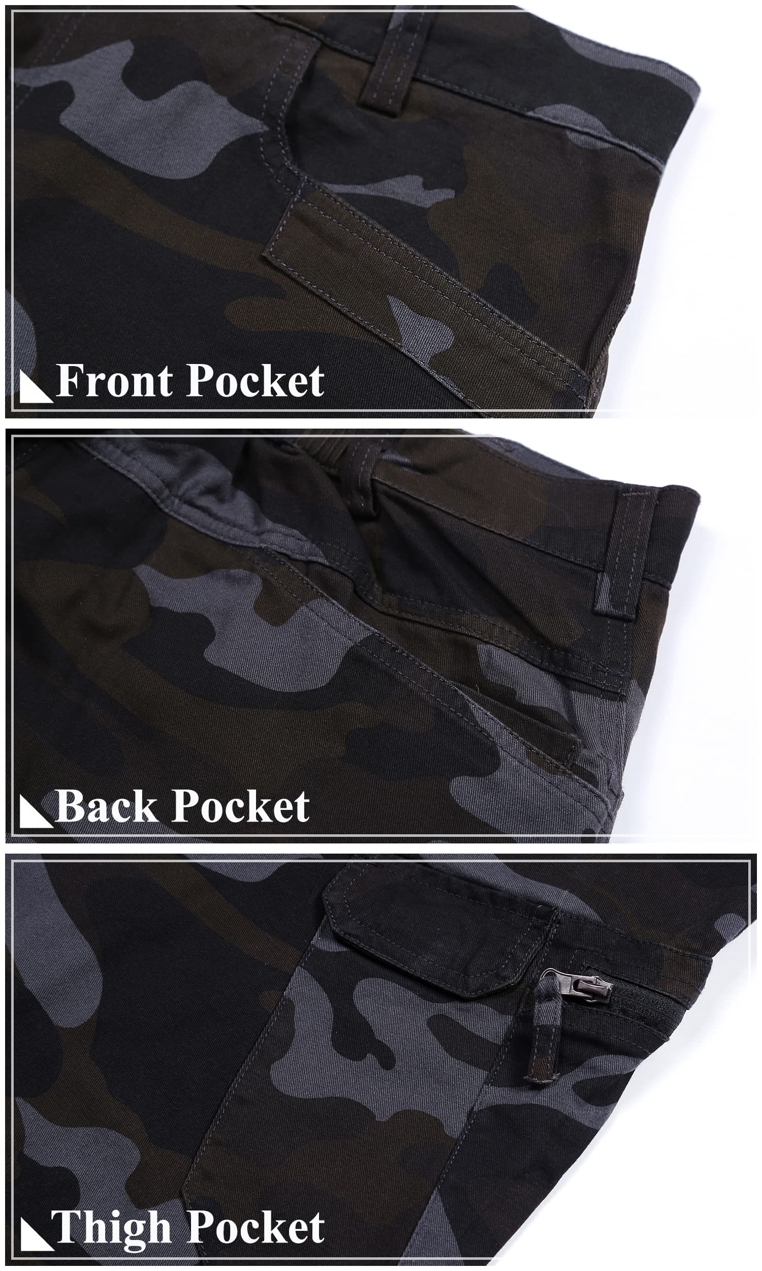 APTRO Men's Cargo Pants Camo Casual Work Military Tactical Pants Black Camo 34