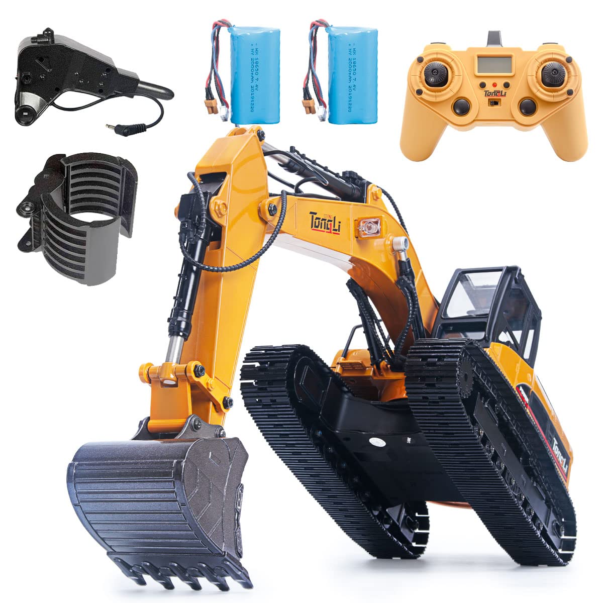 Huina RC Excavator for adults1580 Hobby Remote Control V4 Full Metal RC Excavator Adult huina 580 Construction Vehicle Professional Remote Control Tractor (2 Batteries)