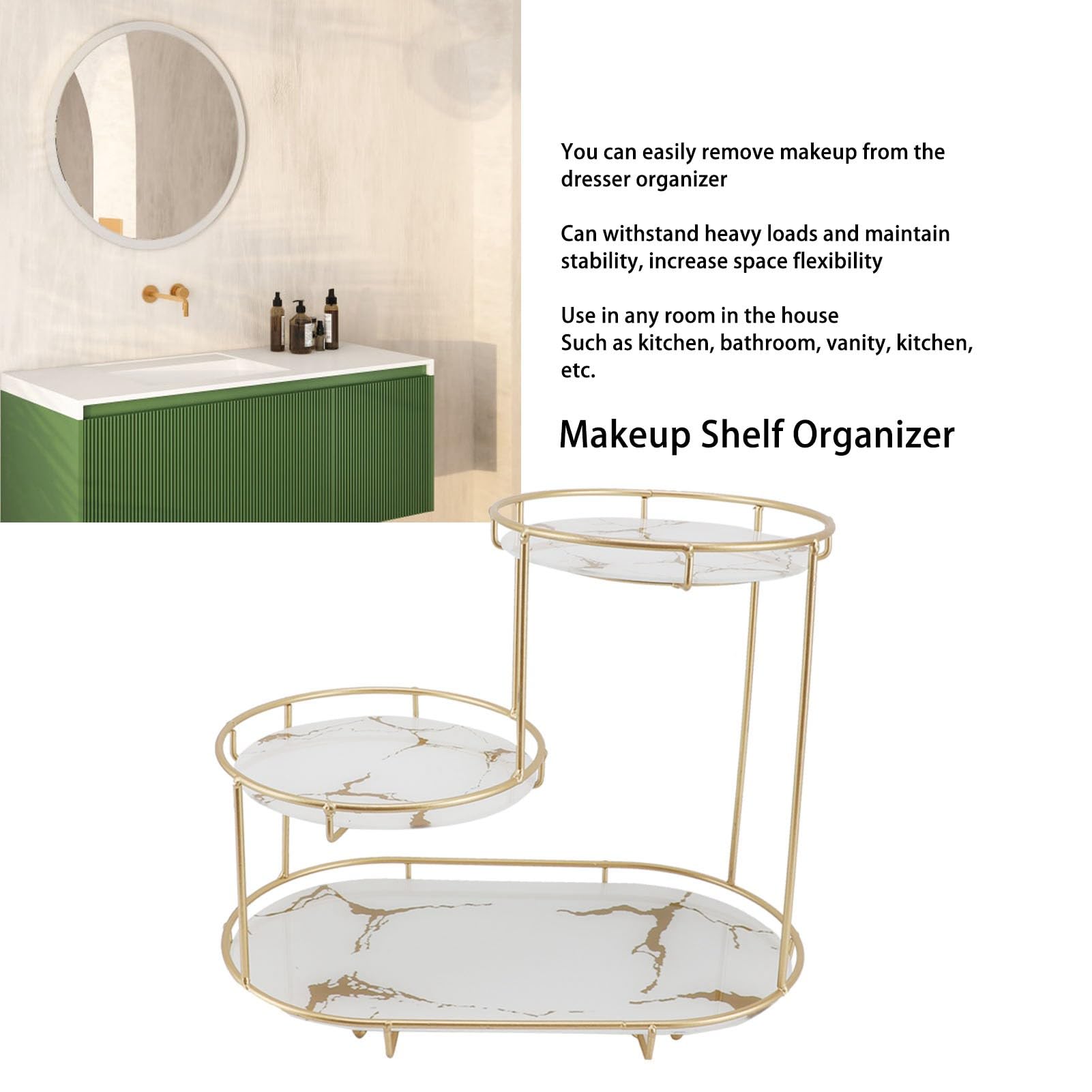 Bathroom Counter Organizer, Iron Glass 2 Tier Vanity Tray, Skincare Makeup Organizer Shelf, Vanity Organizer Bathroom Counter Shelf for Cosmetics, Toiletries, Lotions, Perfumes