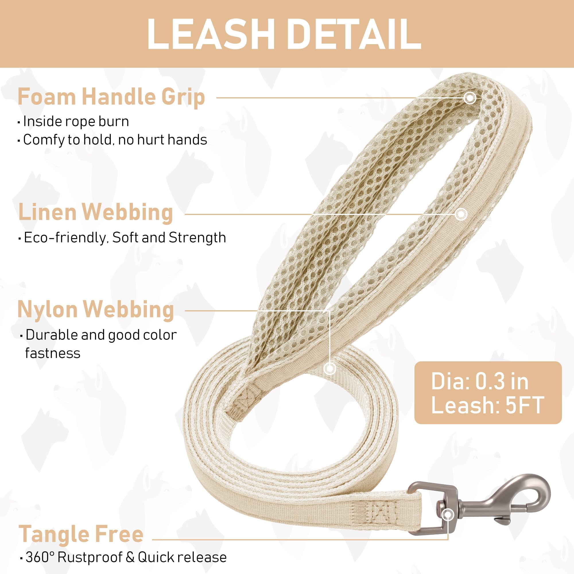 GAMUDA Small Pet Harness Collar and Leash Set, Step in No Chock No Pull Linen Fabric Soft Mesh Dog Vest Harnesses Reflective for Dogs Puppy Cats Kitten Rabbit (Khaki, S)