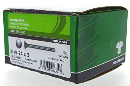 Hillman 239982 Carriage Bolt, 3/16 x 2-Inch, Steel, Zinc-Plated, Silver, 100-Pack