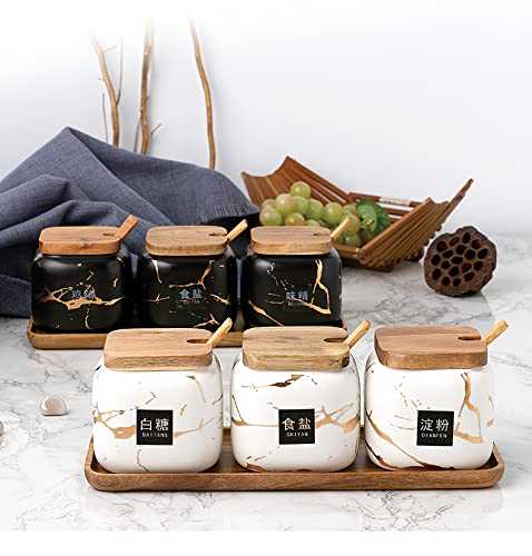 Ceramic Spice Container with Bamboo Lid - Porcelain White