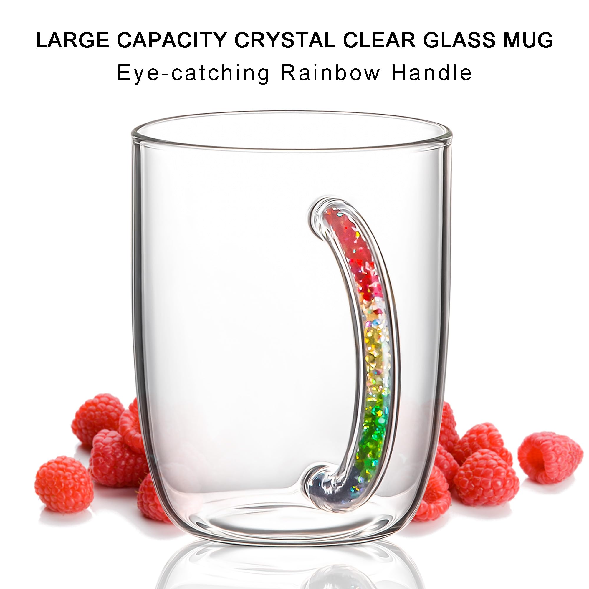 Aquach Large Glass Mug Set of 2, 24 oz. Each, Ultra Large Capacity with Handle Clear Glass Drink Cup, Cereal Cup