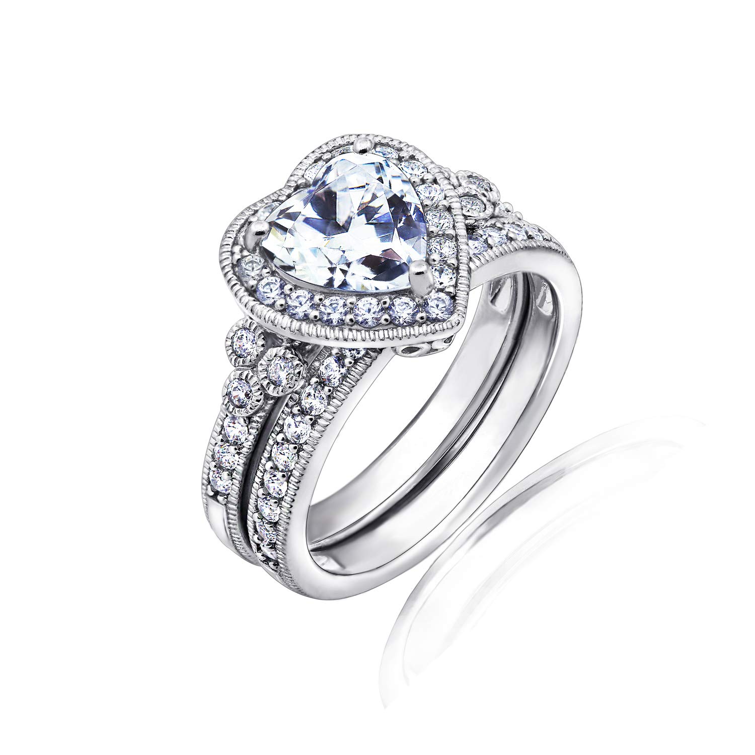 Amazon Essentials Platinum-Plated Sterling Silver Infinite Elements Cubic Zirconia Heart Antique Ring, Size 7, (previously Amazon Collection)