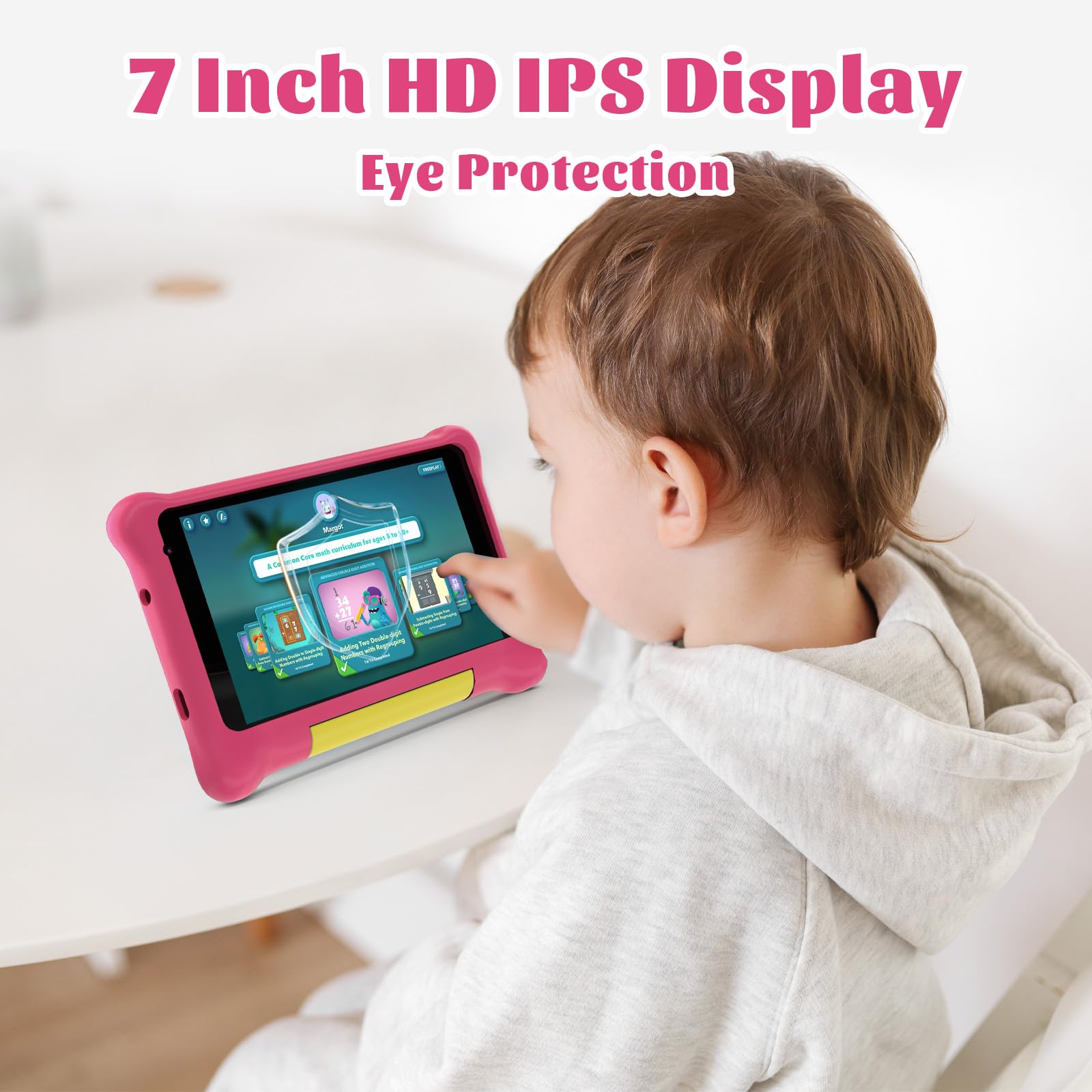 Anyway.go Kids Tablet 7 inch Tablet for Kids Android 12 Tablet 2GB 32GB Kid Tablet, Parent Controls, Dual Camera, Kidoz Pre-Installed Children Learning Tablet with Case (Pink)