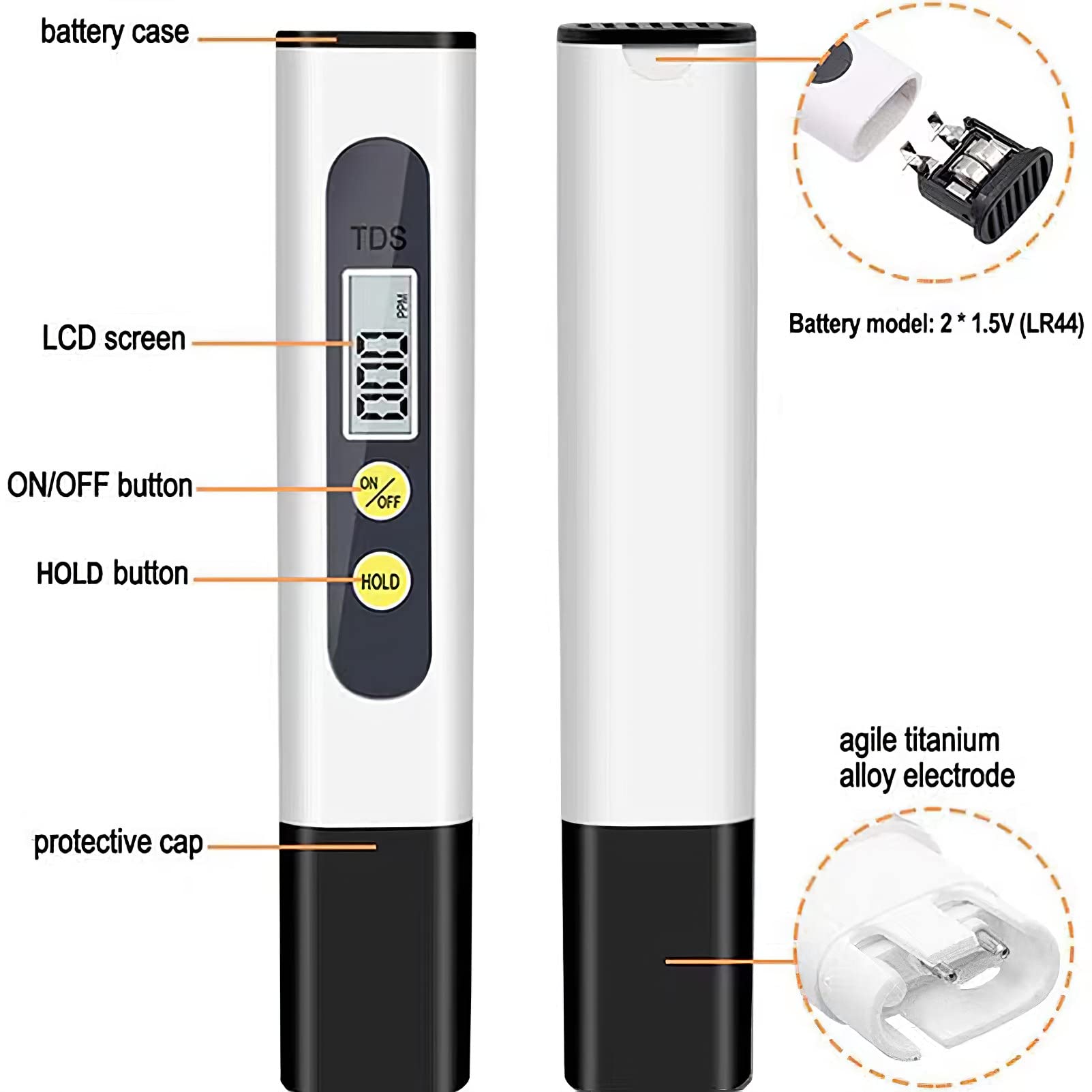 auons Digital TDS Meter for Water, High Accuracy TDS Water Quality Tester Pen for Hydroponics, Household Drinking Water, Pool and Aquarium, 0-9990 ppm Measuring Range
