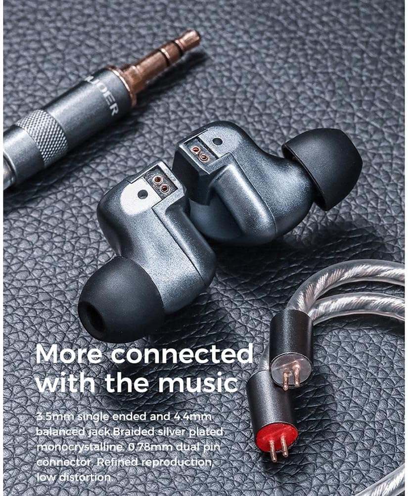 LETSHUOER S12 in-Ear Earphone 14.8mm Planar Magnetic Driver IEMs HiFi Headphone with Silver Plated Monocrystalline Copper Cable 3.5mm Headphones Jack (Grey)