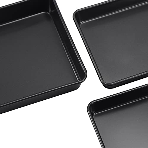CAMOFOXIN Nonstick Roasting Pan, Deep Baking Pan Set, Large Cake Pan Sets for Oven, 3-Piece Brownie Pan (Black)