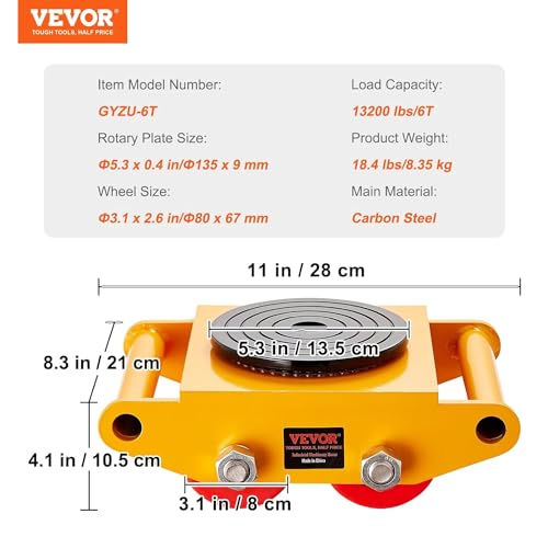 BestEquip Machinery Mover 13200LB Capacity Machinery Skate 4 Wheels Dolly Skate Roller with 360 Degree Rotation Cap (13200LB Capacity)
