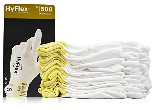 Ansell HyFlex 11-600 Nylon Polyurethane Glove, Gray Polyurethane Coating, Knit Wrist Cuff, Large, Size 9 (Pack of 12 Pairs)