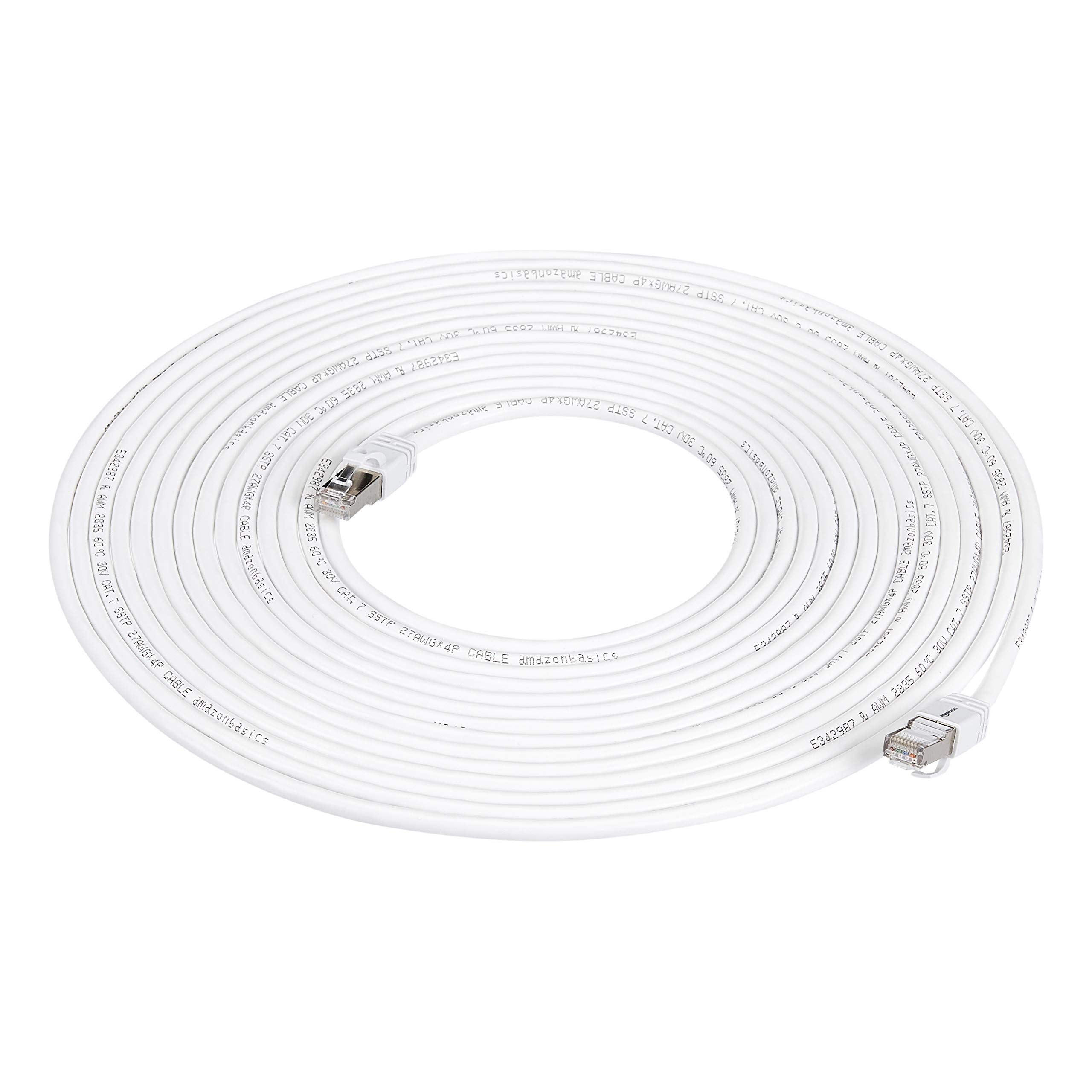 Amazon Basics RJ45 Cat 7 Ethernet Patch Cable, 10Gpbs High-Speed Cable, 600MHz, Double-Shielded, 50 Foot, White