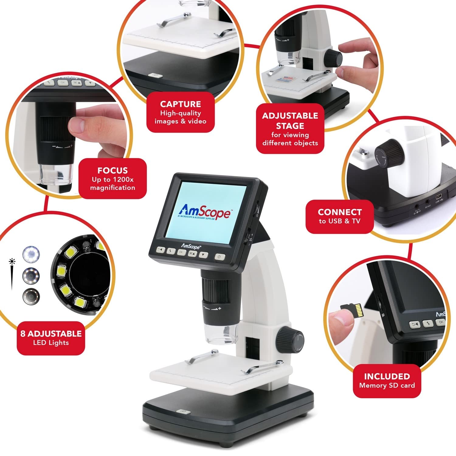 AmScope - DM130-16GB-18FOS-FSL-TW IQCREW by Amscope Kid's Premium Portable LCD Color Digital Microscope with Look and Learn Fossil Collecting Activity Kit