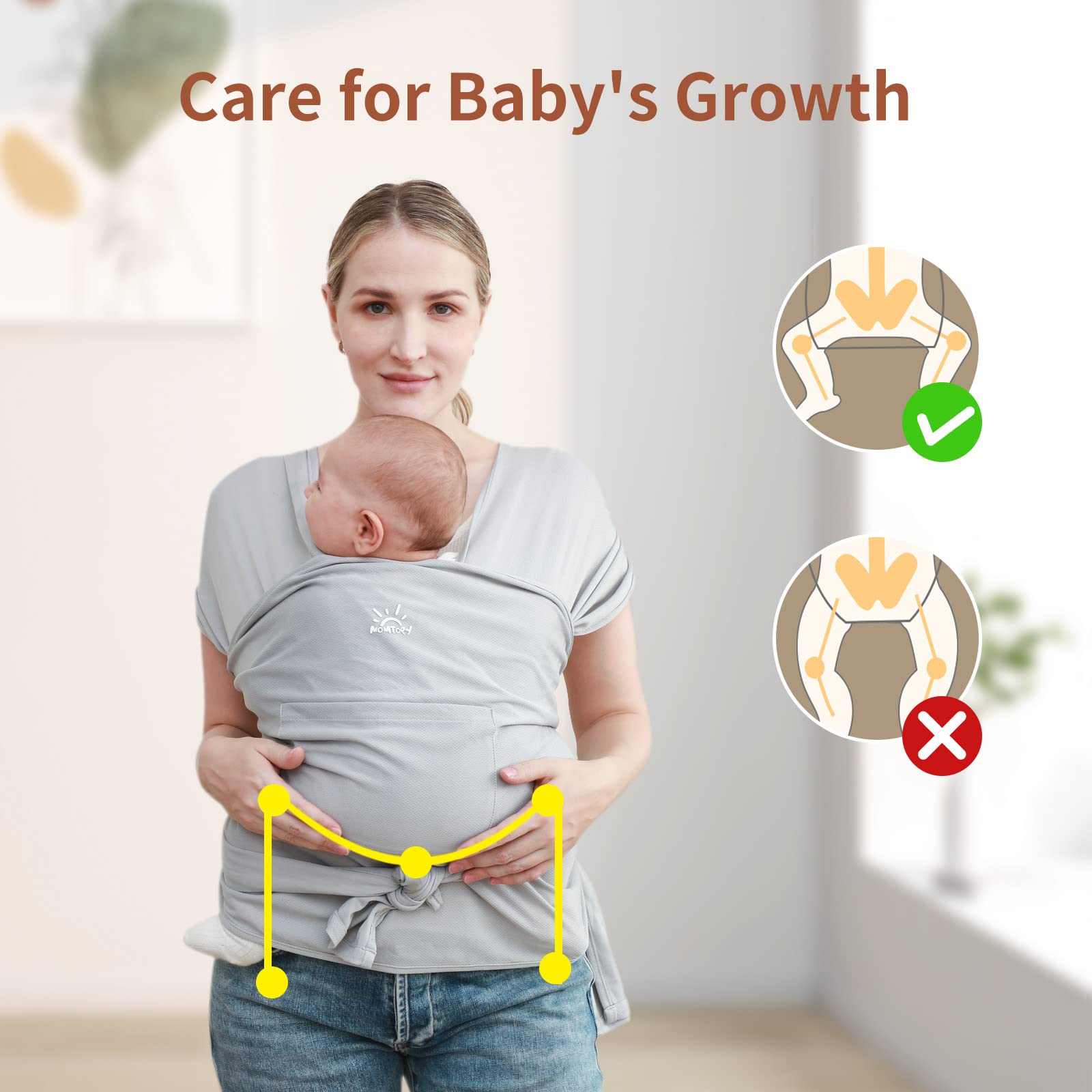 Baby Wraps Carrier/ Sling for Newborn to Toddler, Breathable and Hands Free, Adjustable Carriers (Light Grey)
